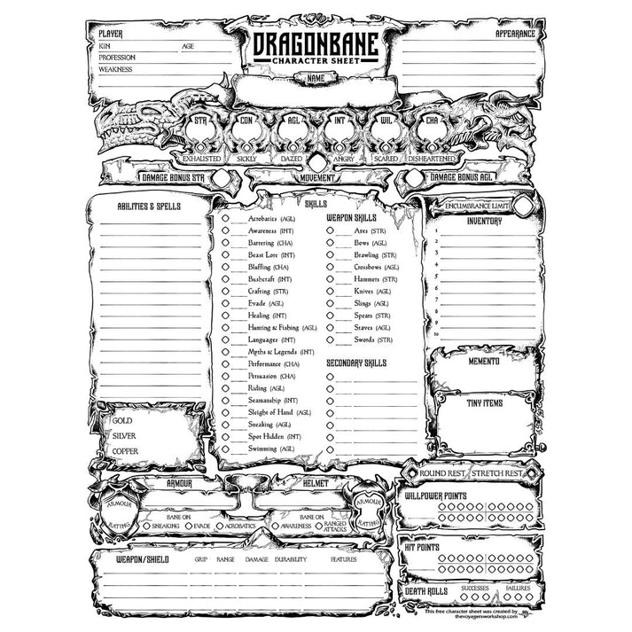 Dragonbane Character Sheet – The Voyager’s Workshop