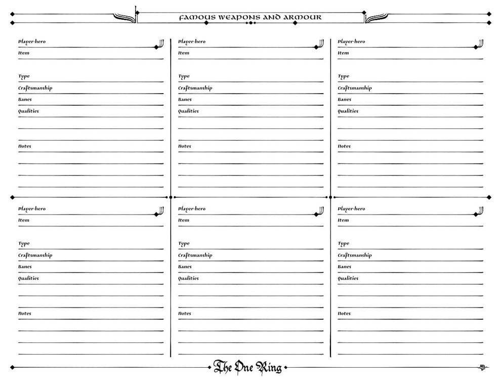 Character Sheets for The One Ring 2E – The Voyager’s Workshop